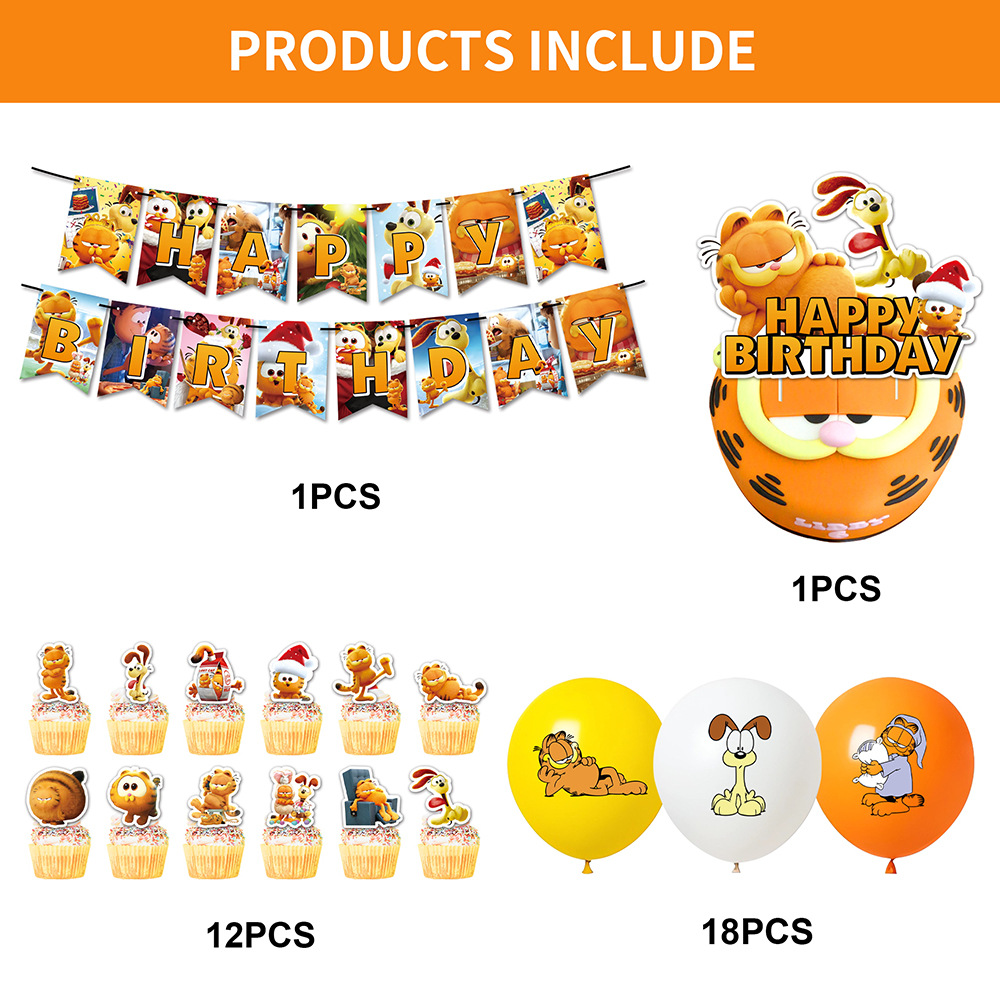 Cartoon Anime Garfield Theme Party Decoration Kids Banner Cake Topper ...