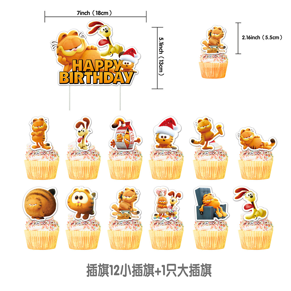 Cartoon Anime Garfield Theme Party Decoration Kids Banner Cake Topper ...