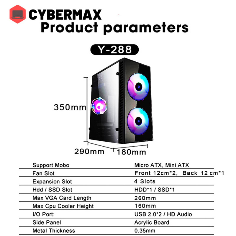 YGT PC Gaming Case With Tempered Glass Durable Chassis Micro ATX Case Desktop Computer Case ...