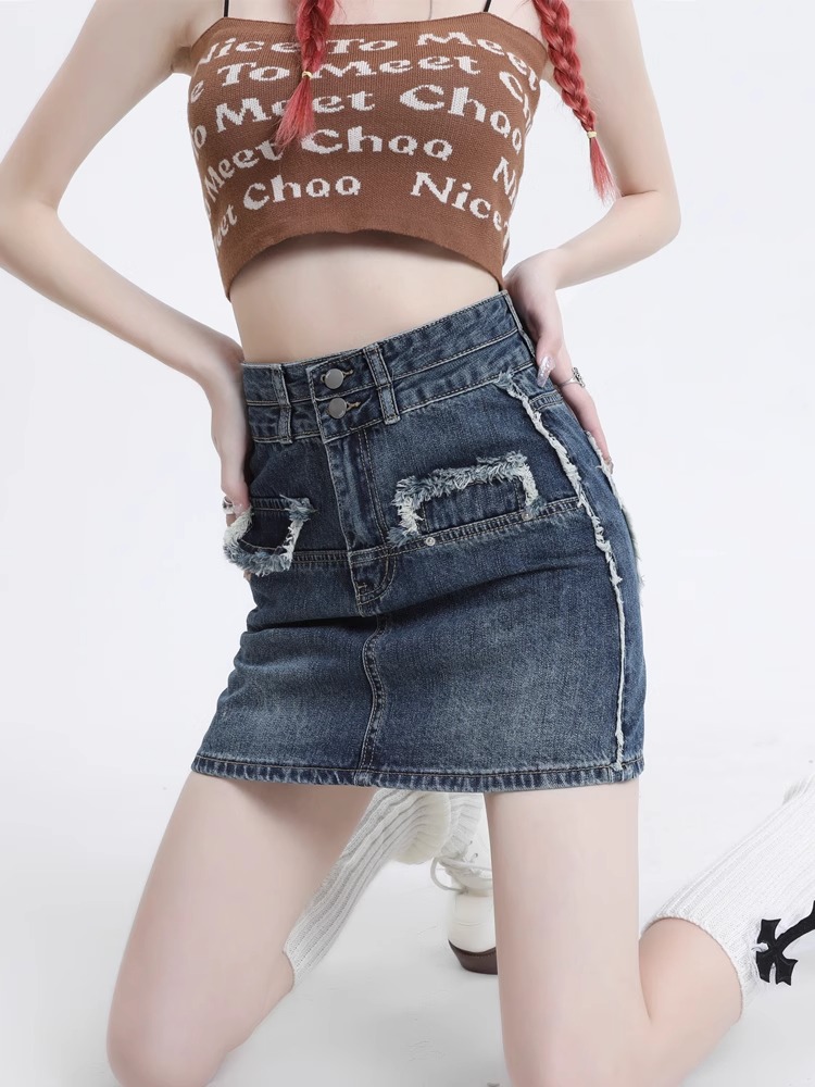 Retro Sexy Denim Mini Skirt For Women High Waist Package Hip A-line ...