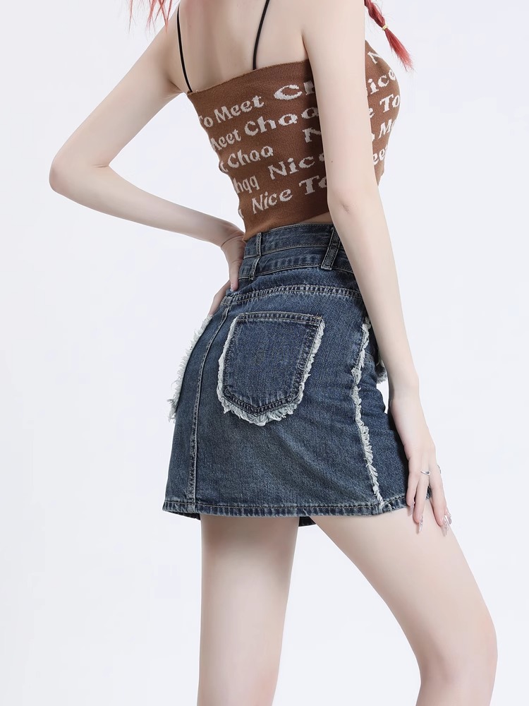 Retro Sexy Denim Mini Skirt For Women High Waist Package Hip A-line ...