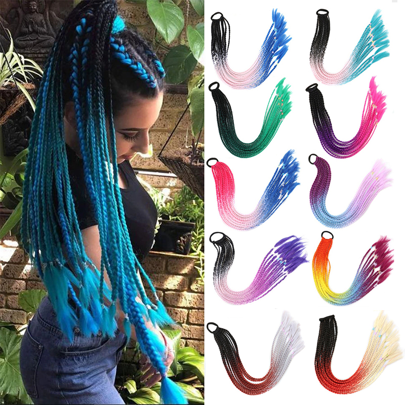 24 Inch Dirty Braid Ponytail for Women African Color Gradient High Temp ...