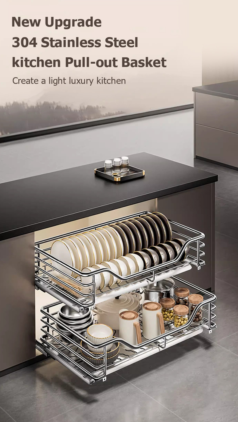 KEVE Pull Out Dish Rack Stainless Pull Out Kitchen Organizer Full Out ...