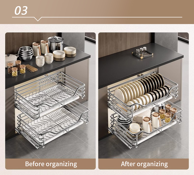 KEVE Pull Out Dish Rack Stainless Pull Out Kitchen Organizer Full Out ...