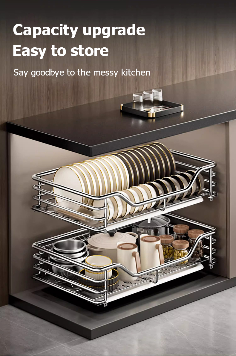 KEVE Pull Out Dish Rack Stainless Pull Out Kitchen Organizer Full Out ...