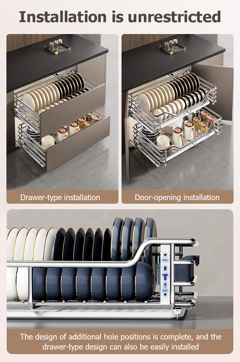 KEVE Pull Out Dish Rack Stainless Pull Out Kitchen Organizer Full Out ...