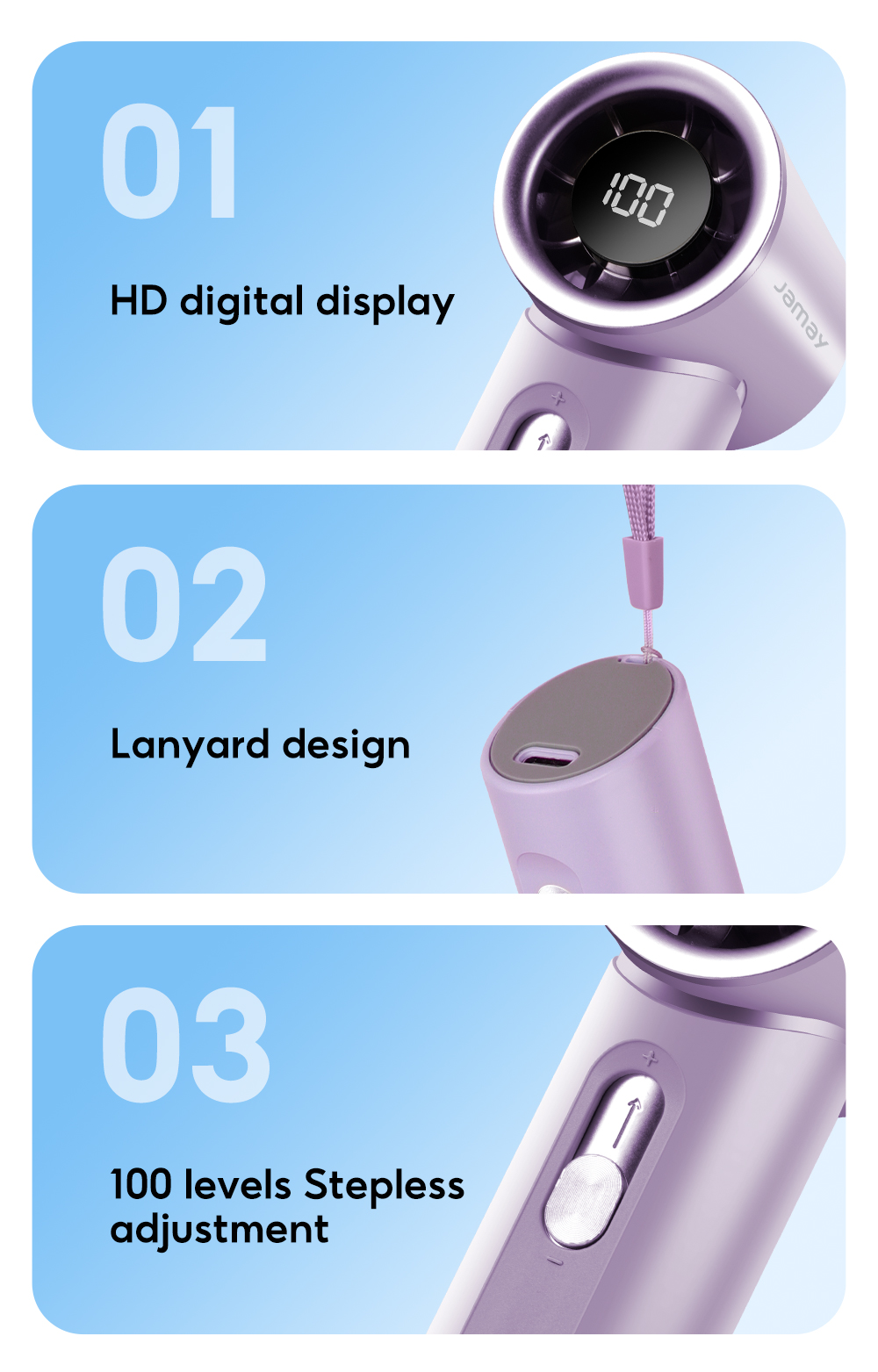 【Free Gift】JAMAY Fan Portable 3000mAh Battery High Speed kipas Mini Fan ...