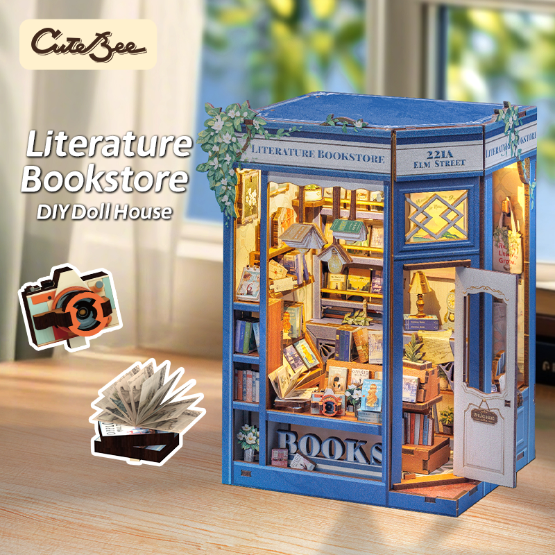 CUTEBEE DIY Book Nook Dollhouse 3D Miniature House Mini BookStore ...