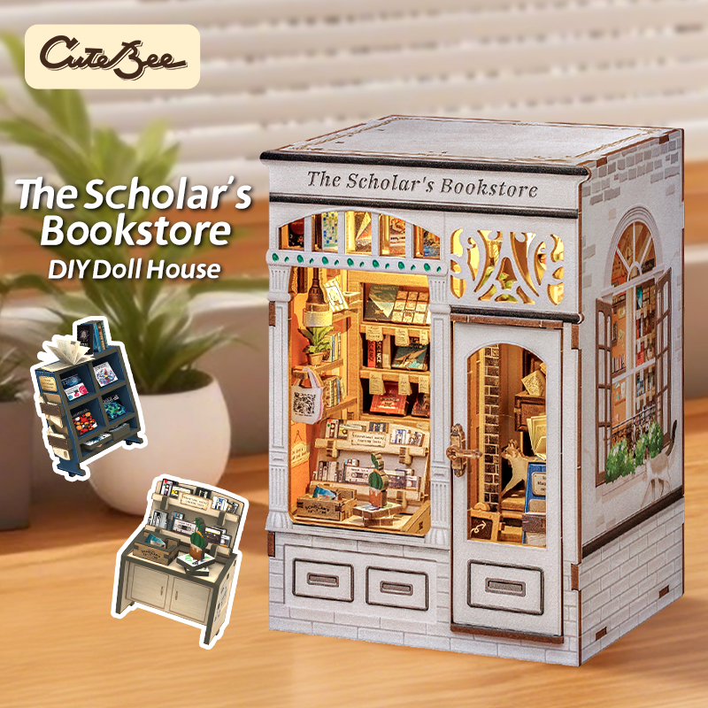 CUTEBEE DIY Book Nook Dollhouse 3D Miniature House Mini BookStore ...
