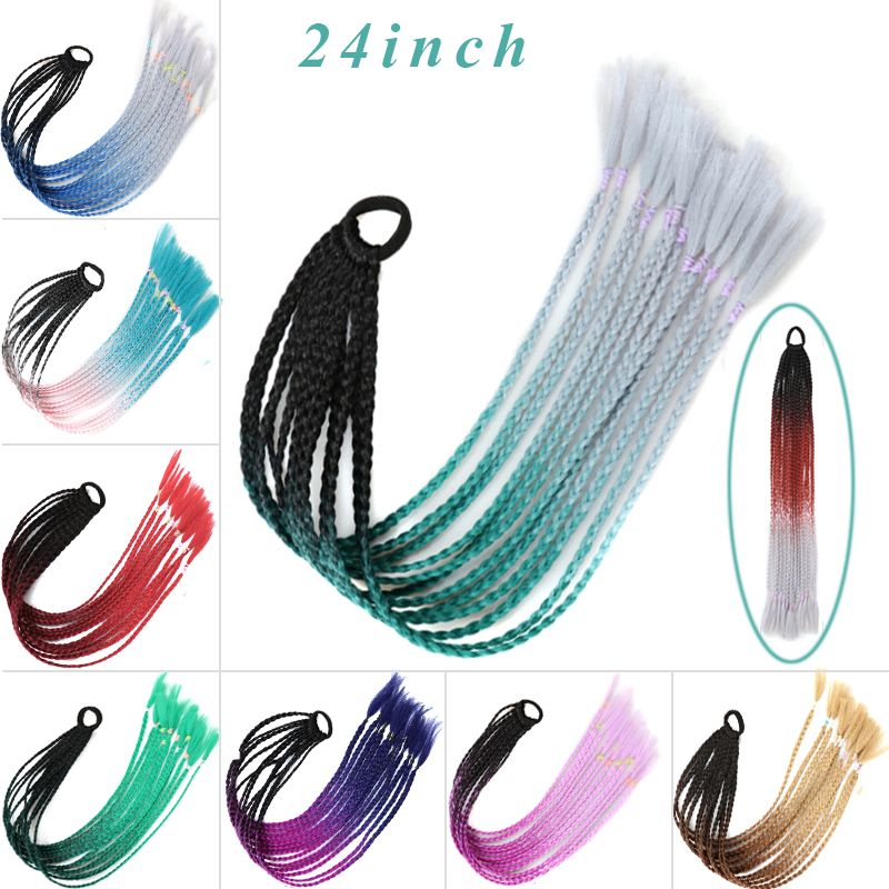 24 Inch Dirty Braid Ponytail for Women African Color Gradient High Temp ...