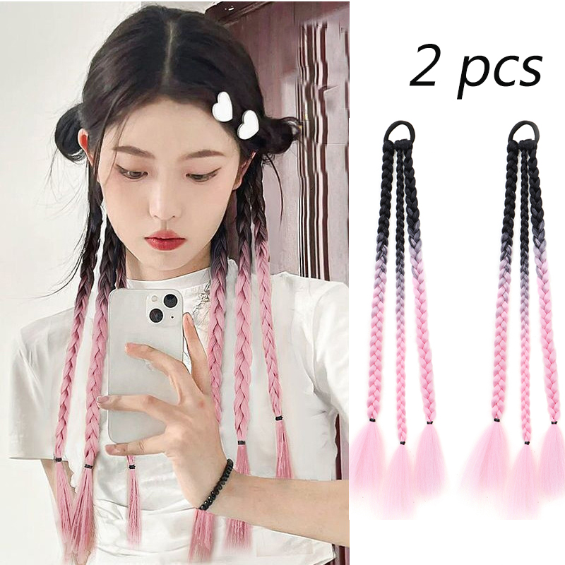 2PCS Y2K Braid Ponytail Hairpieces Gradient Color Sweet Street Look ...