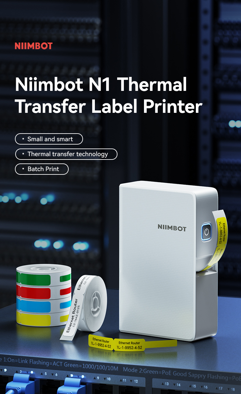 Niimbot N1(B18) Label Printer Heat Transfer Smart Bluetooth Label Maker Cable Jewelry ...