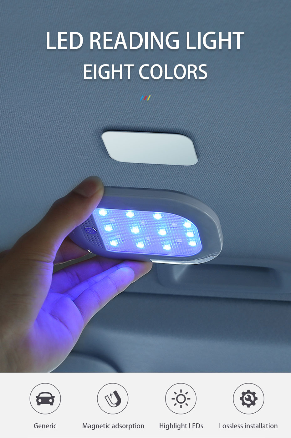 New Car LED Touch Lights Wireless Interior Light Auto Roof Ceiling ...