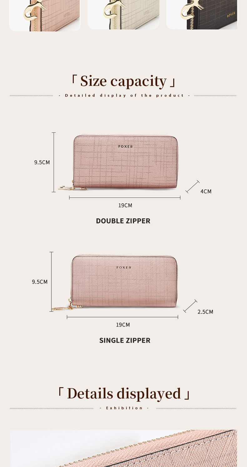 FOXER Women purse Leather long wallet Long purse Multi-card Zip wallet ...