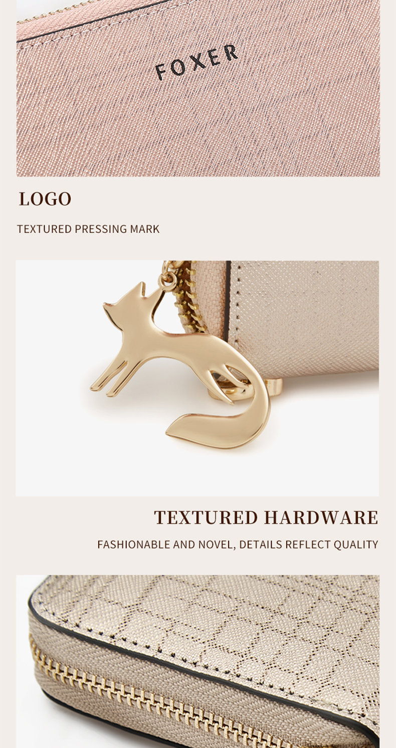 FOXER Women purse Leather long wallet Long purse Multi-card Zip wallet ...