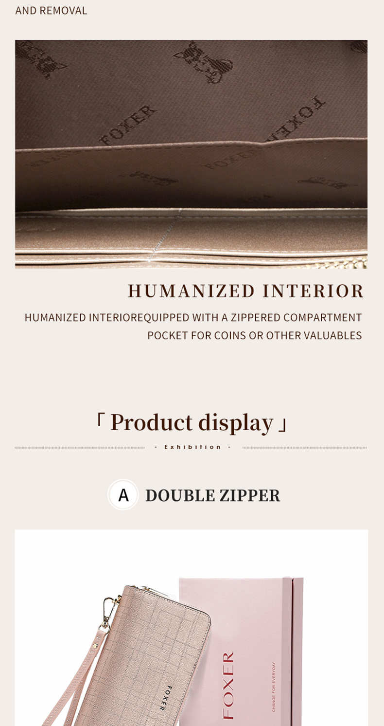 FOXER Women purse Leather long wallet Long purse Multi-card Zip wallet ...