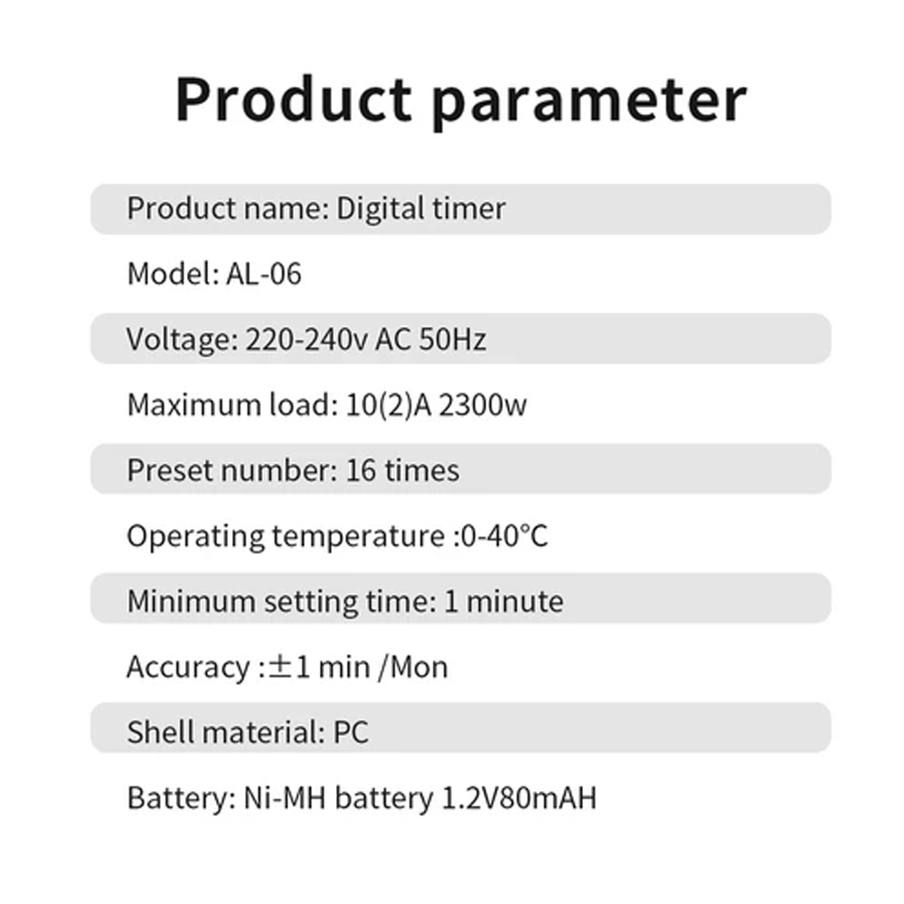 Digital Timer AL-06 Electronic Digital Mains EU Plug In Timer Switch ...