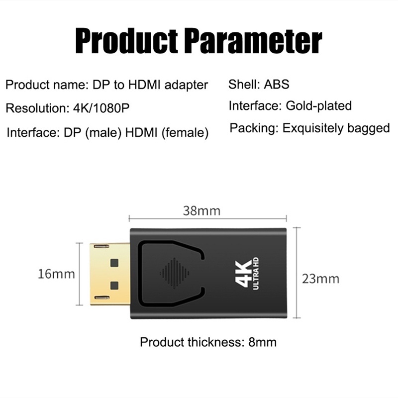 4K 1080P DP to HDMI Adapter AUX Audio HD DisplayPort Male to HDMI ...