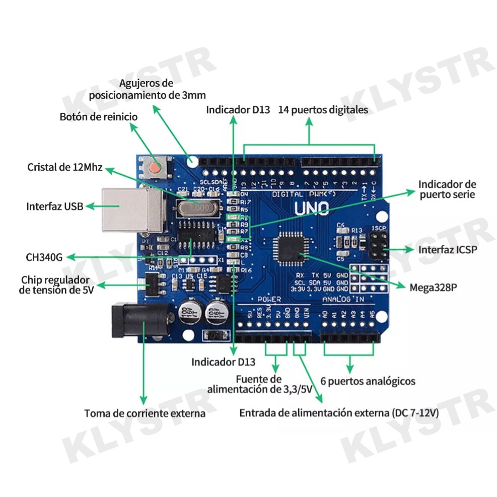 KLYSTR Basic Starter Kit For Arduino Uno R3 With Tutorial Code Breadboard Jumper Wire Led Diodes ...
