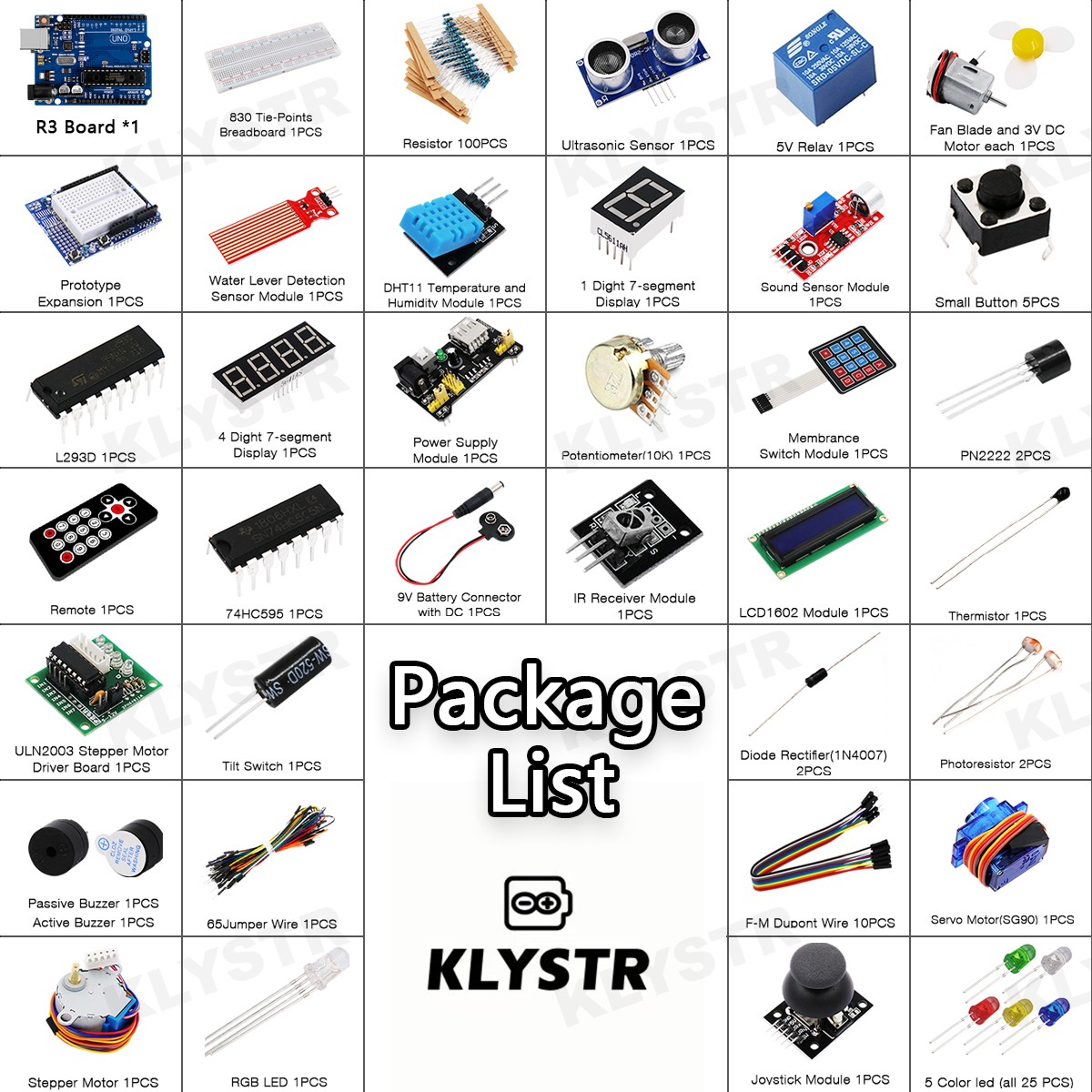 KLYSTR UNO R3 Project Super Starter Kit for Arduino UNO R3 with Tutorial Compatible with Arduino ...