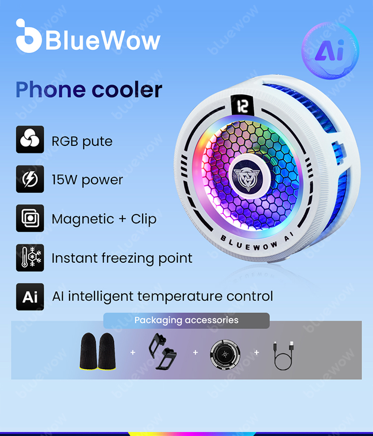 BlueWow New X109 Phone Cooler AI Smart Cooling Fan RGB Lights Constant ...