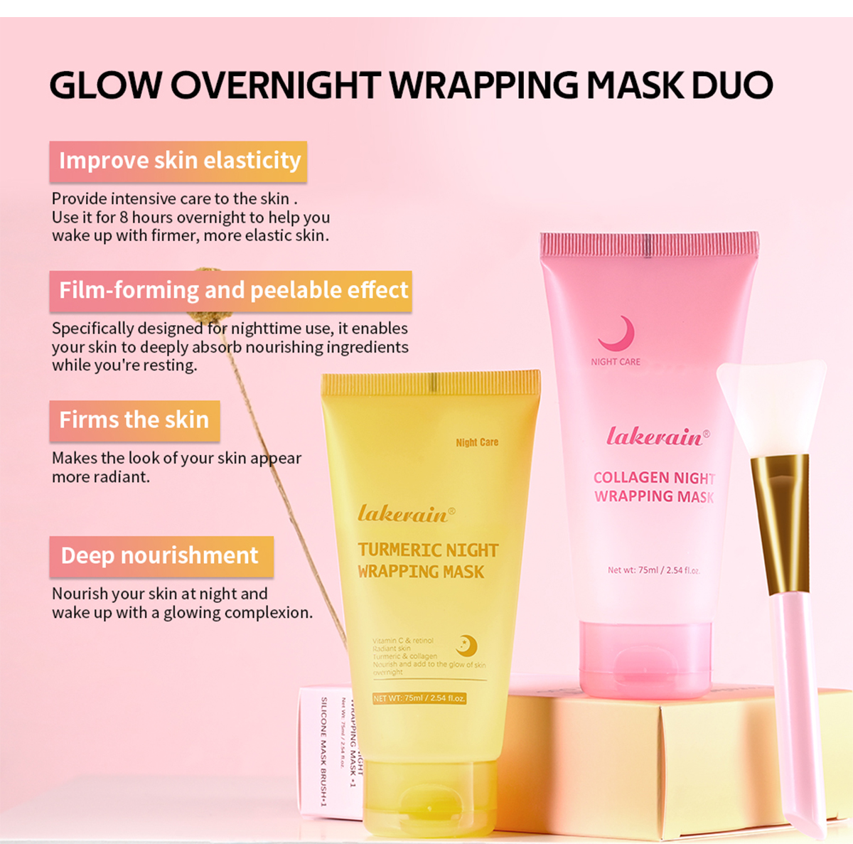 Lakerain Glass Glow Overnight Wrapping Mask Duo:Collagen And Turmeric ...