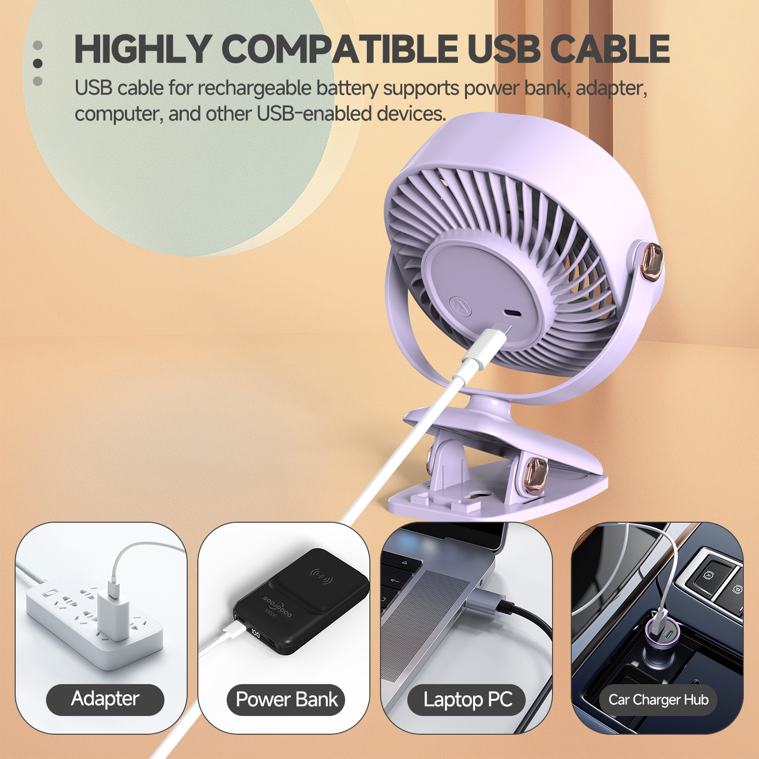 GOOJODOQ 500mAh Desktop Fan Mini Portable 360-Degree Adjustable ...