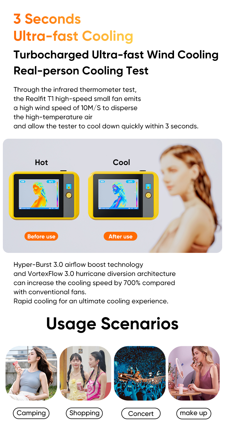 Realfit T1 Handheld Fan 199 Levels Wind Speeds Turbo Mini Fan ...