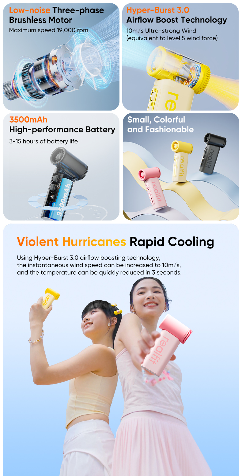 Realfit T1 Turbo Fan Mini Portable With 199 Levels Wind Speeds ...