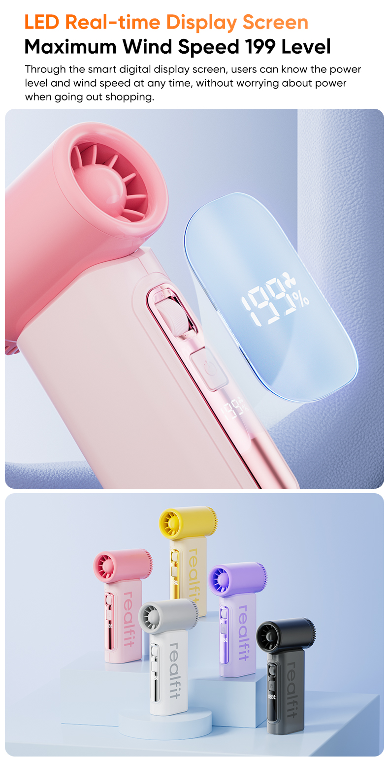 Realfit T1 Turbo Fan Mini Portable With 199 Levels Wind Speeds ...