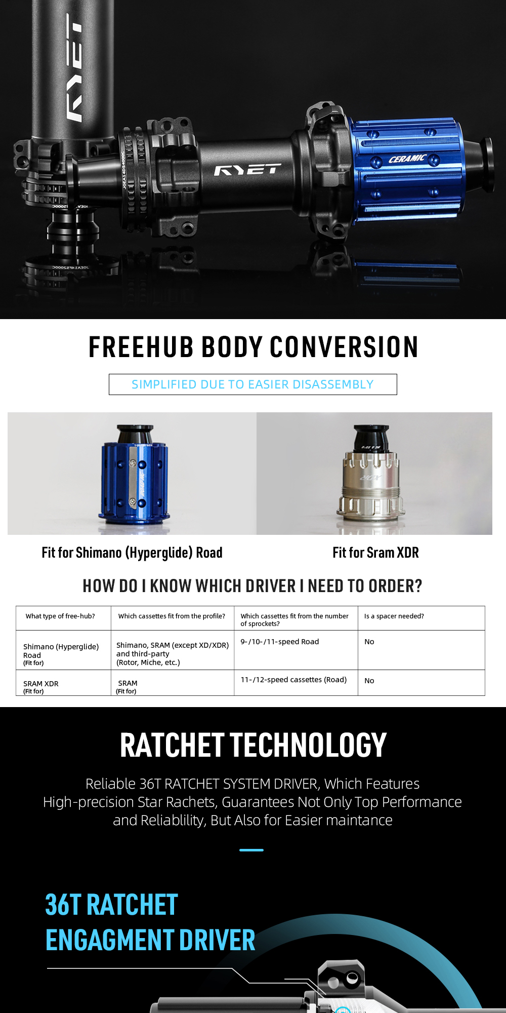 2025 RYET SuperLight Road Carbon Wheels 1180g Ceramic Tubless Clincher Disc Brake Ratchet 36T ...