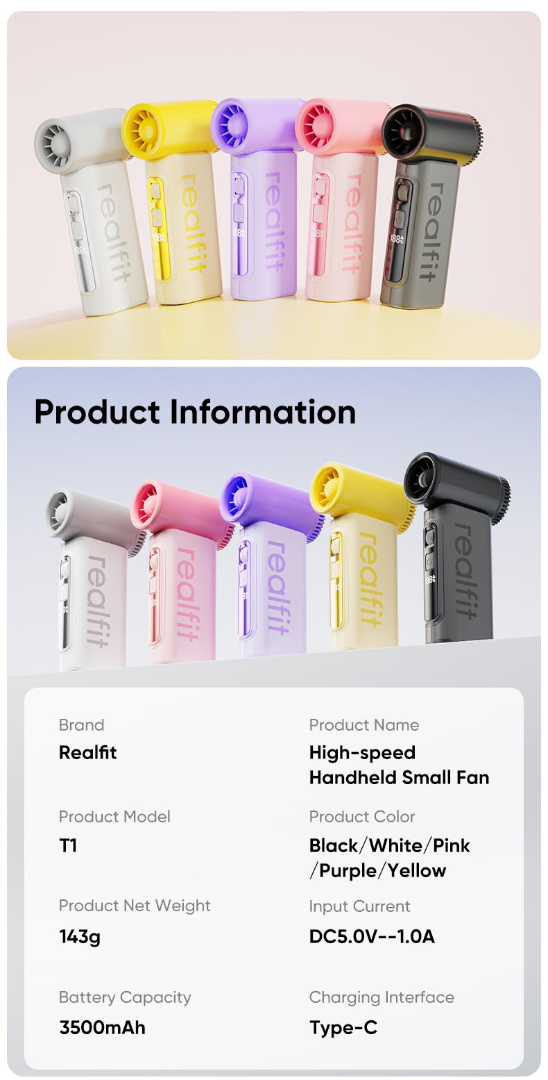Realfit T1 Turbo Fan Mini Portable With 199 Levels Wind Speeds ...