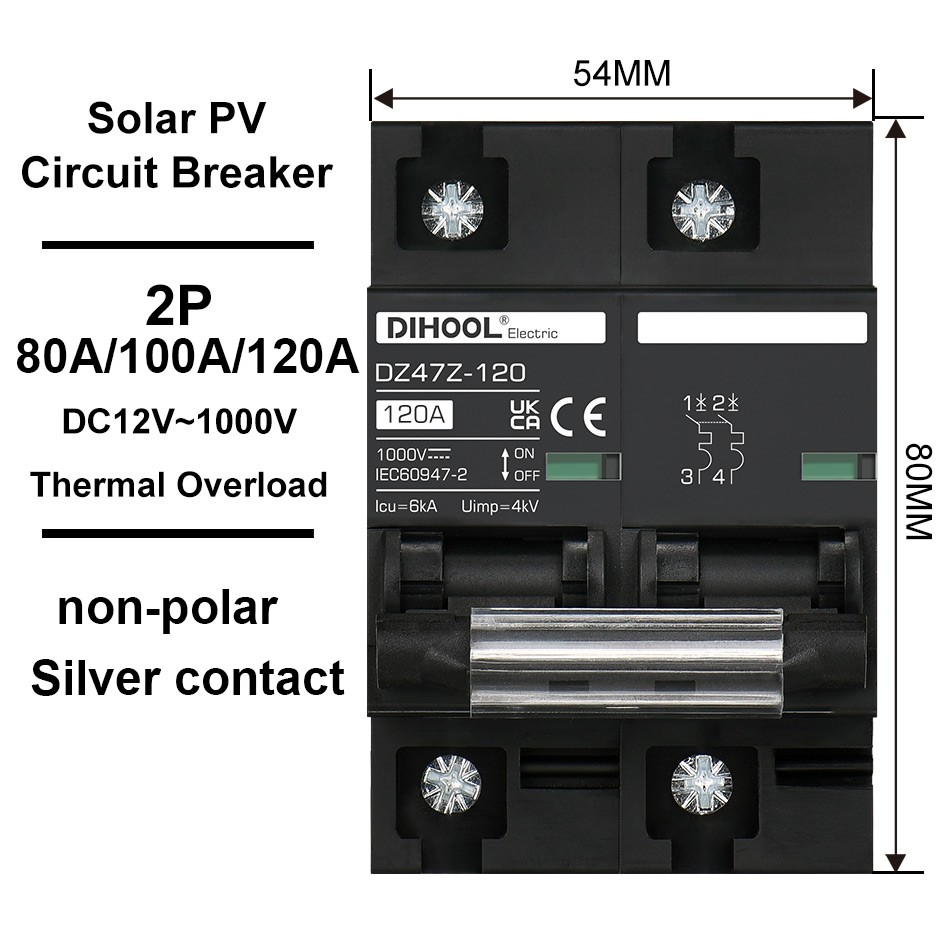 DIHOOL Solar DC Circuit Breaker DC1000V MCB 10A 20A 30A 40A 50A 60A 80A ...