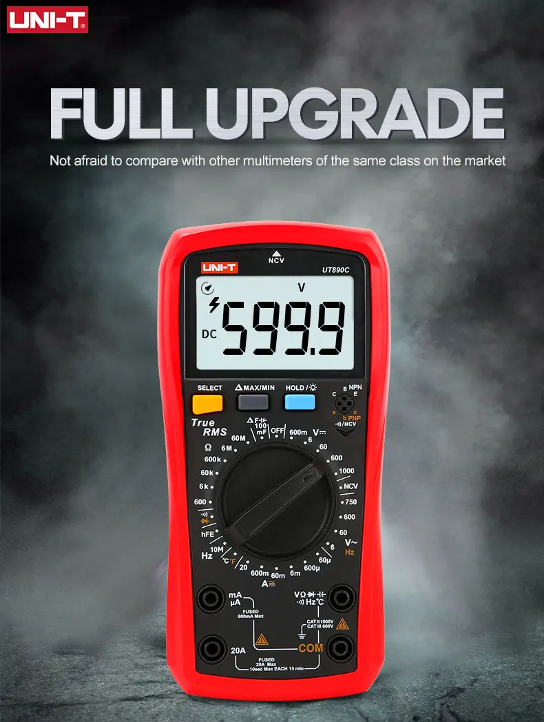 UNI-T UT890D+ Digital Multimeter AC 750V DC 1000V Voltmeter AC DC 20A ...