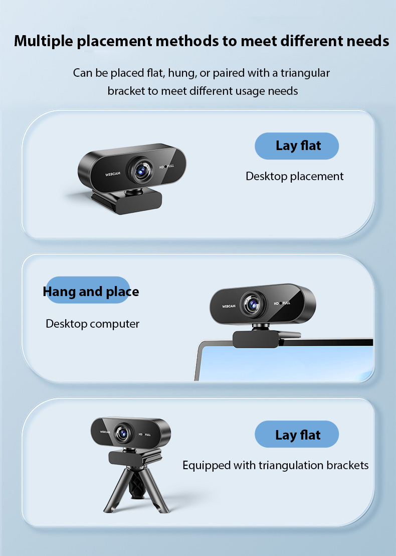 New Black Network Webcam Usb Camera Full Hd 1080p with 360° Rotation ...