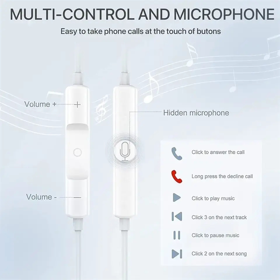 Wired 3.5mm Jack Earphones Volume Control Headphones With Microphone ...