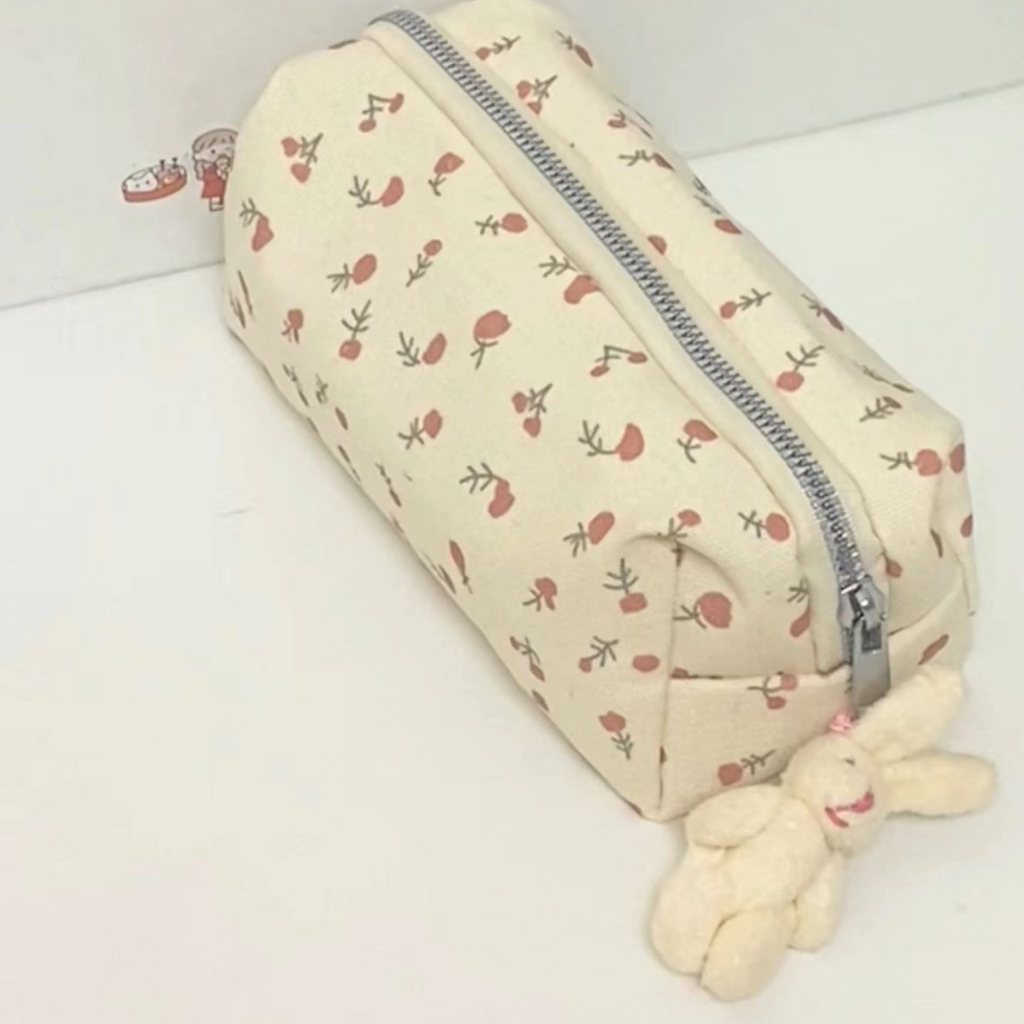 Cream Floral Flower Pen Bag Large Capacity Pencil Case Makeup Bag ...