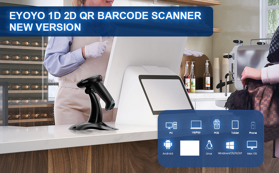 Eyoyo Bluetooth 2.4GHz Wireless Wired Handheld 1D 2D QR Bar Code Reader ...