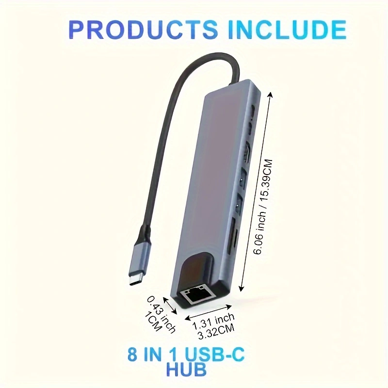 Type C to Network 8 in 1 Port HDM 4K HDTV Adapter RJ45 TF SD Card ...