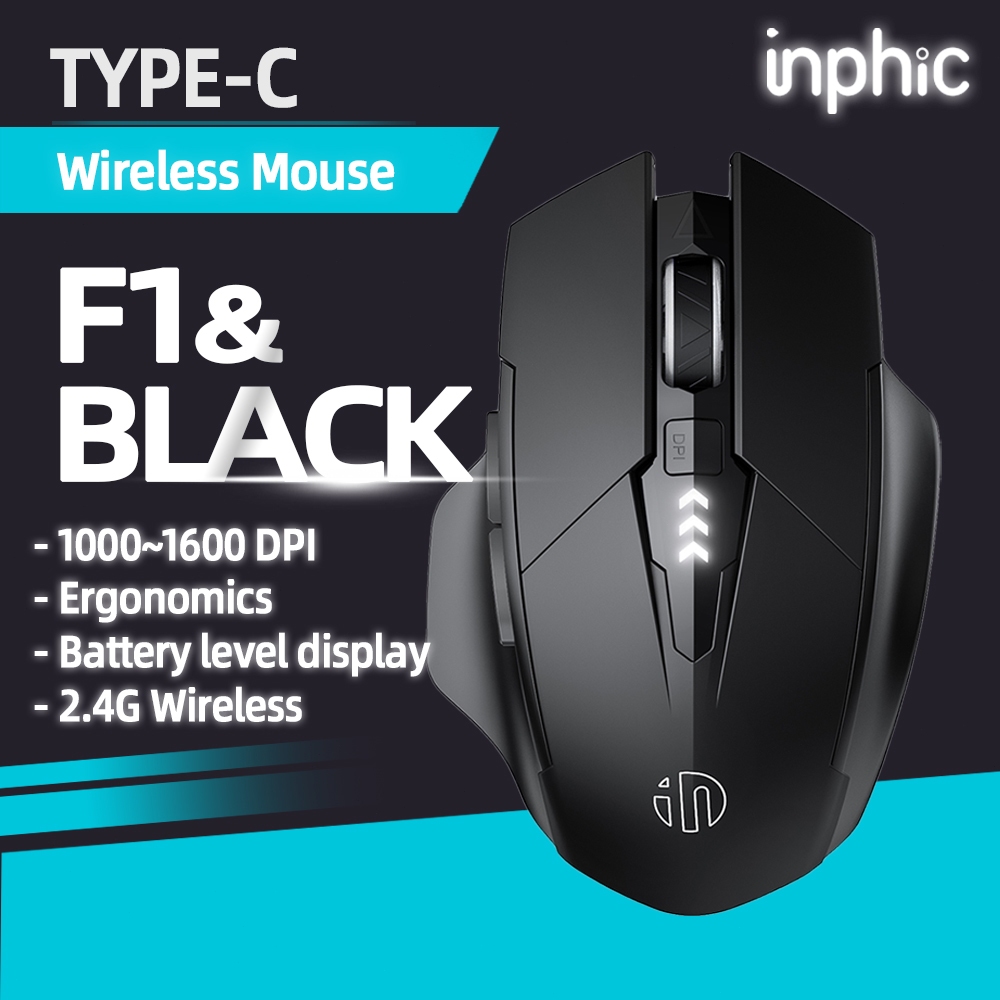 INPHIC F1 2.4G Wireless Mouse Rechargeable 500mAh Ergonomic Silent Mouse 1600DPI Optical Mice ...
