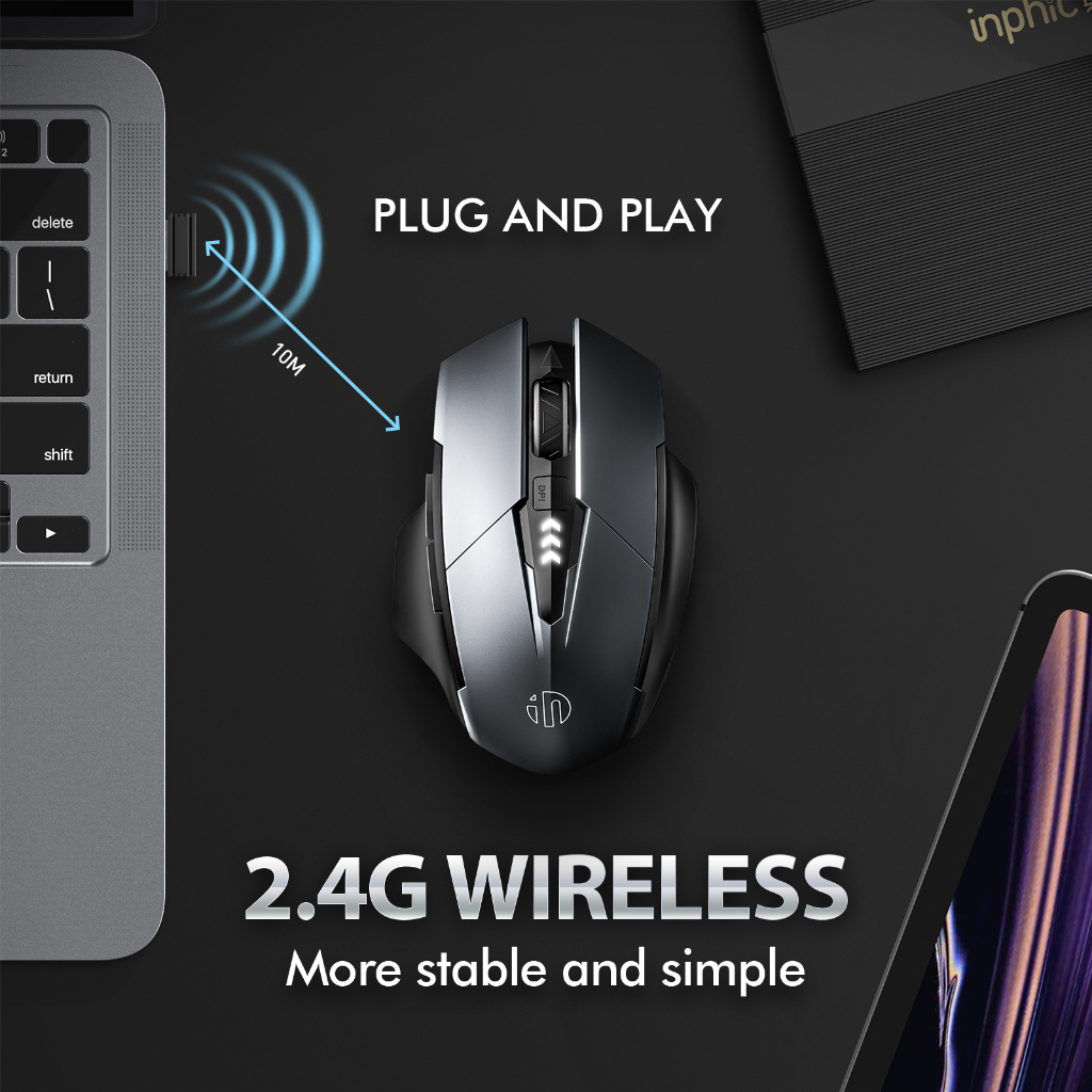INPHIC F1 2.4G Wireless Mouse Rechargeable 500mAh Ergonomic Silent ...