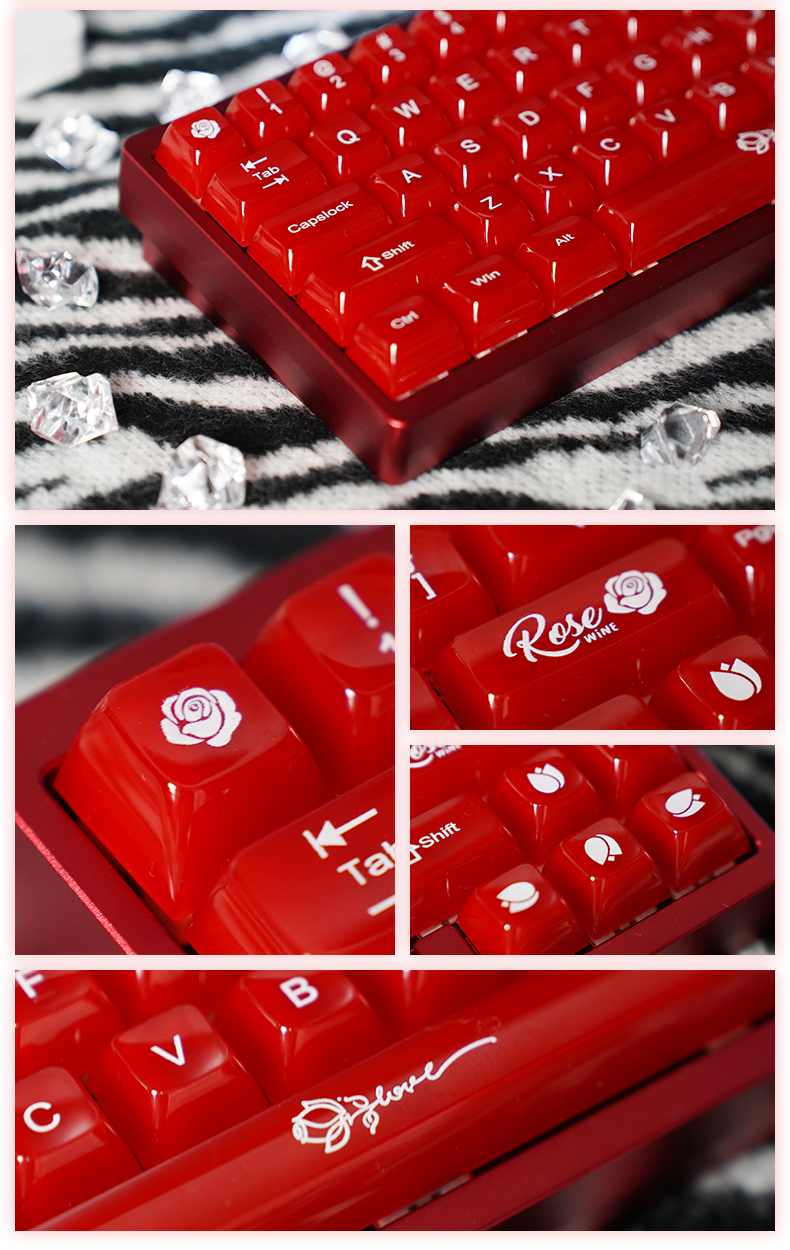 WEIKAV Red Rose Keycaps OEM Profile PC Keycaps for 60/65/68/75/83/87/96 ...