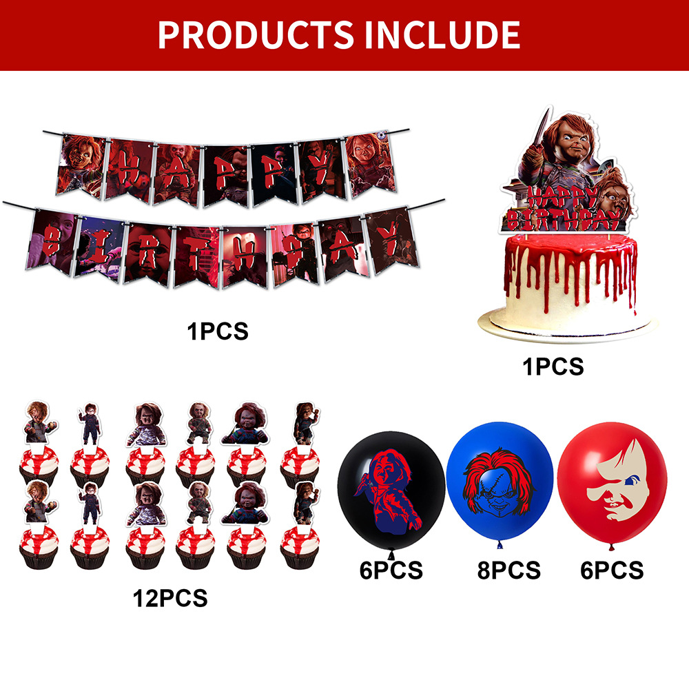Chucky Themed Birthday Party Decoration Birthday Banner Cake Topper ...