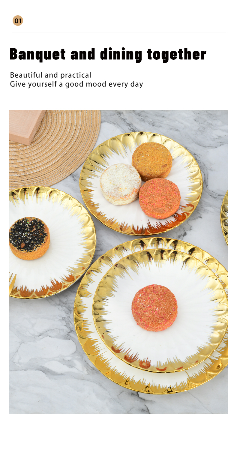 Gold Rimmed Petal Shaped Ceramic Dinner Plate High End Style Dinner ...