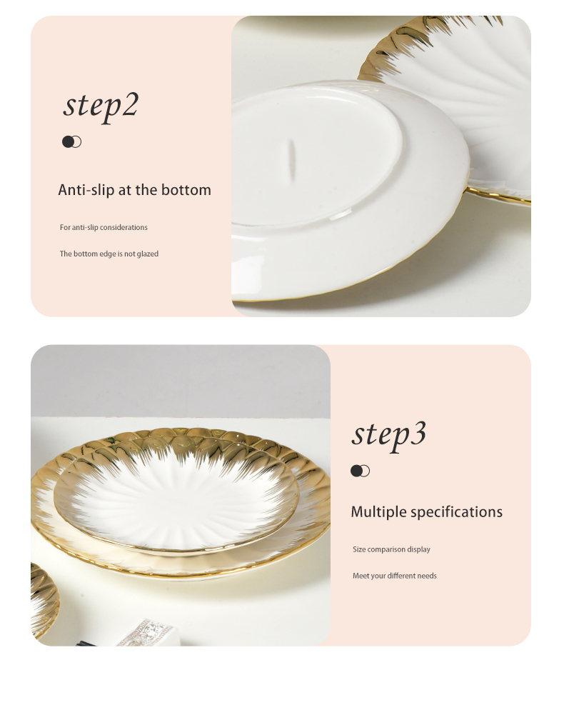 Gold Rimmed Petal Shaped Ceramic Dinner Plate High End Style Dinner ...