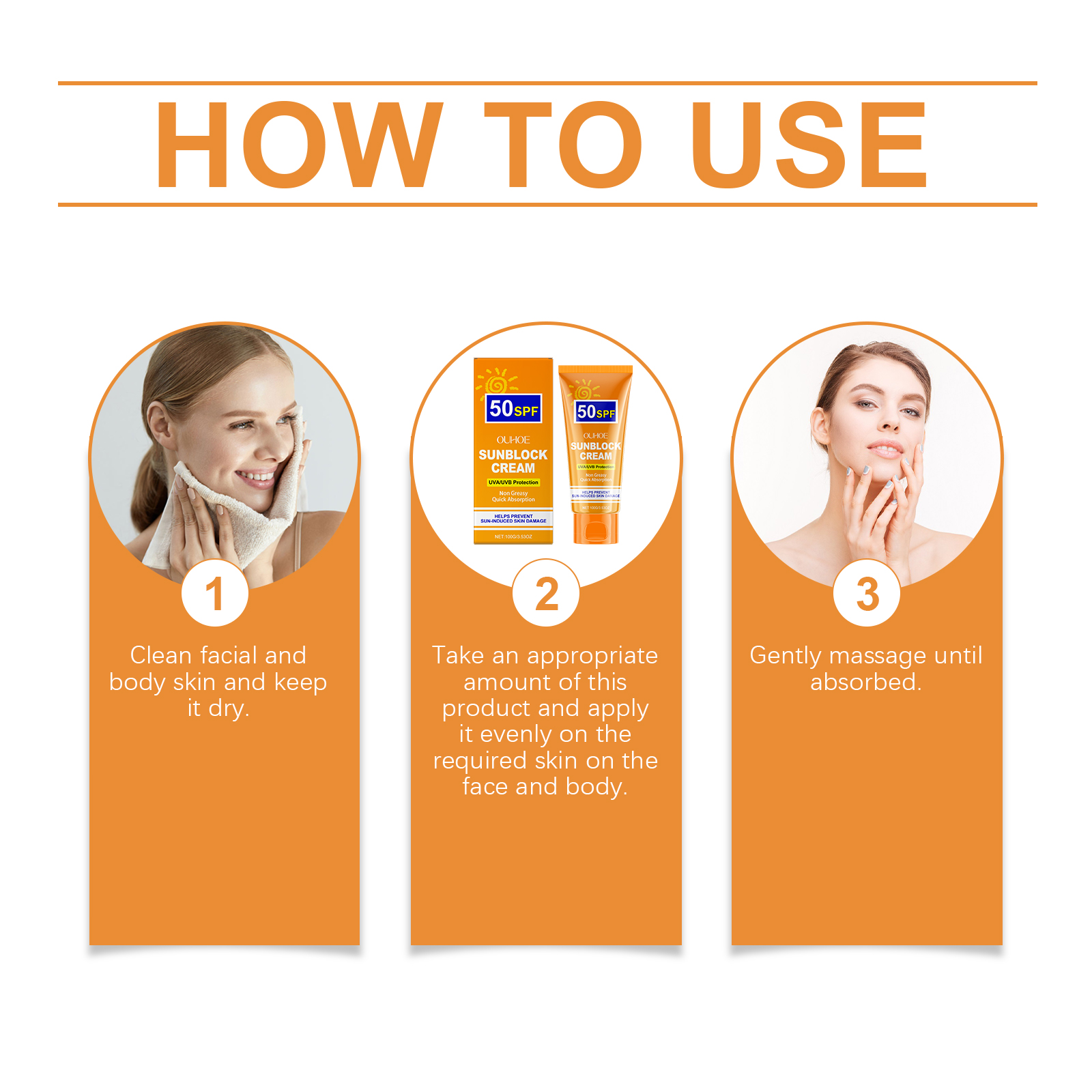 OUHOE Refreshing Sunscreen Cream Sunblock 100g Protective Cream SPF50 ...