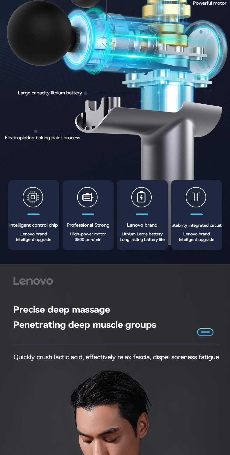 Lenovo Wireless Massage Gun With 8 Accessories 99 Speeds Adjustable ...