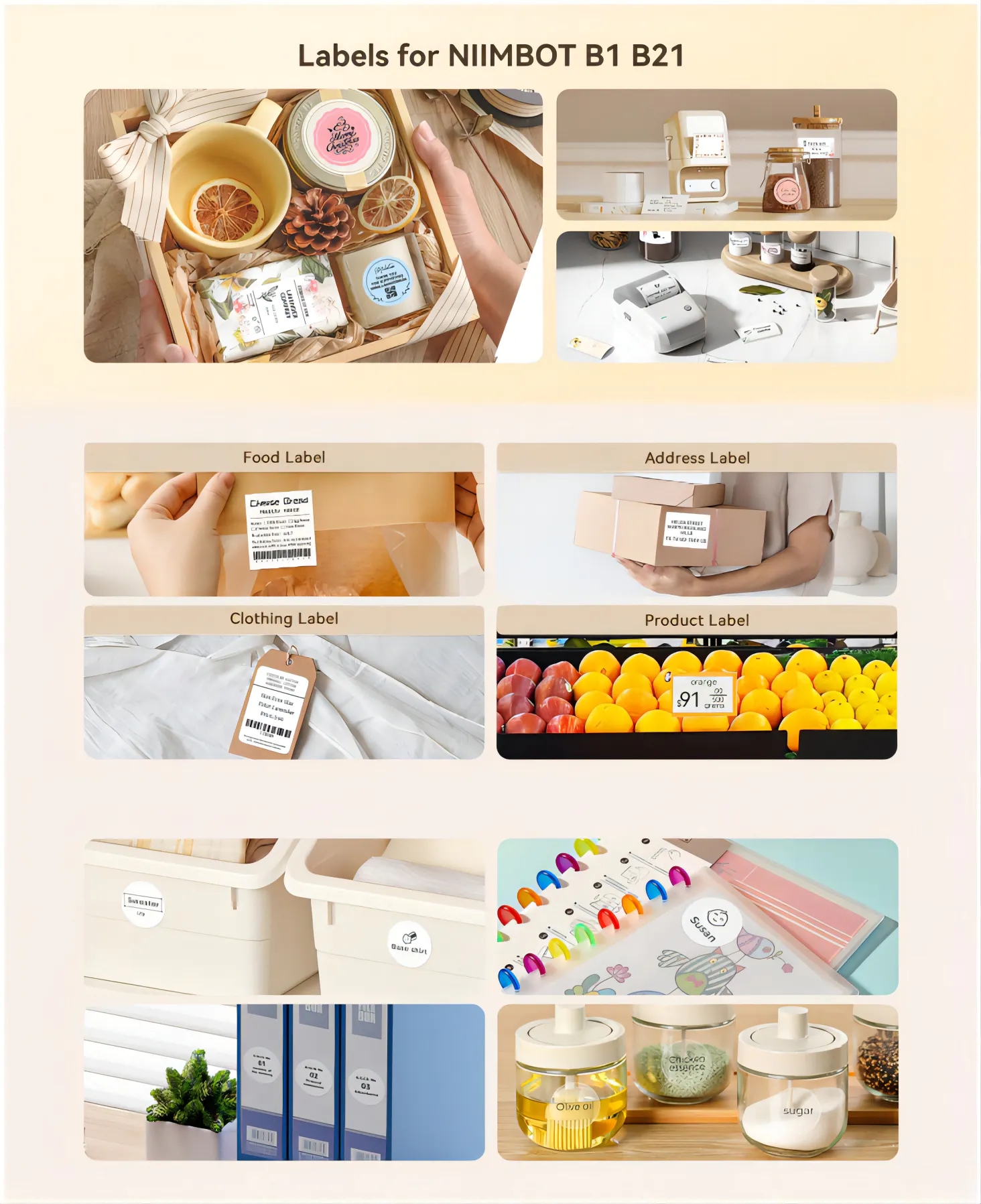 NIIMBOT B21/B1/B3S White Thermal Label Sticker Paper Clothing Tag Commodity Price Food Self ...