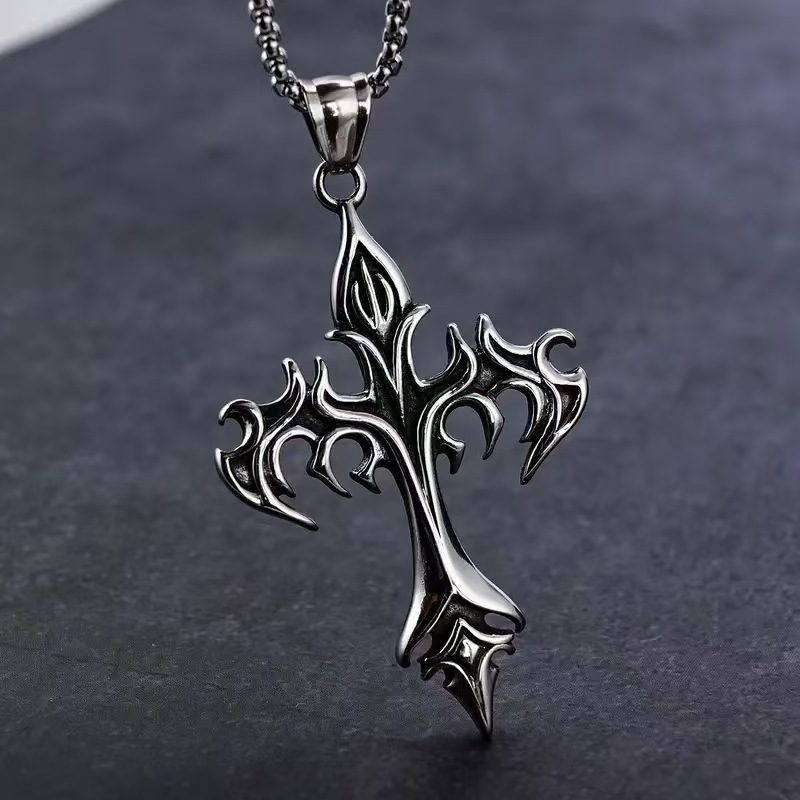 Warrior Cross Necklace - Stainless Steel Flame Pendant, Adjustable ...