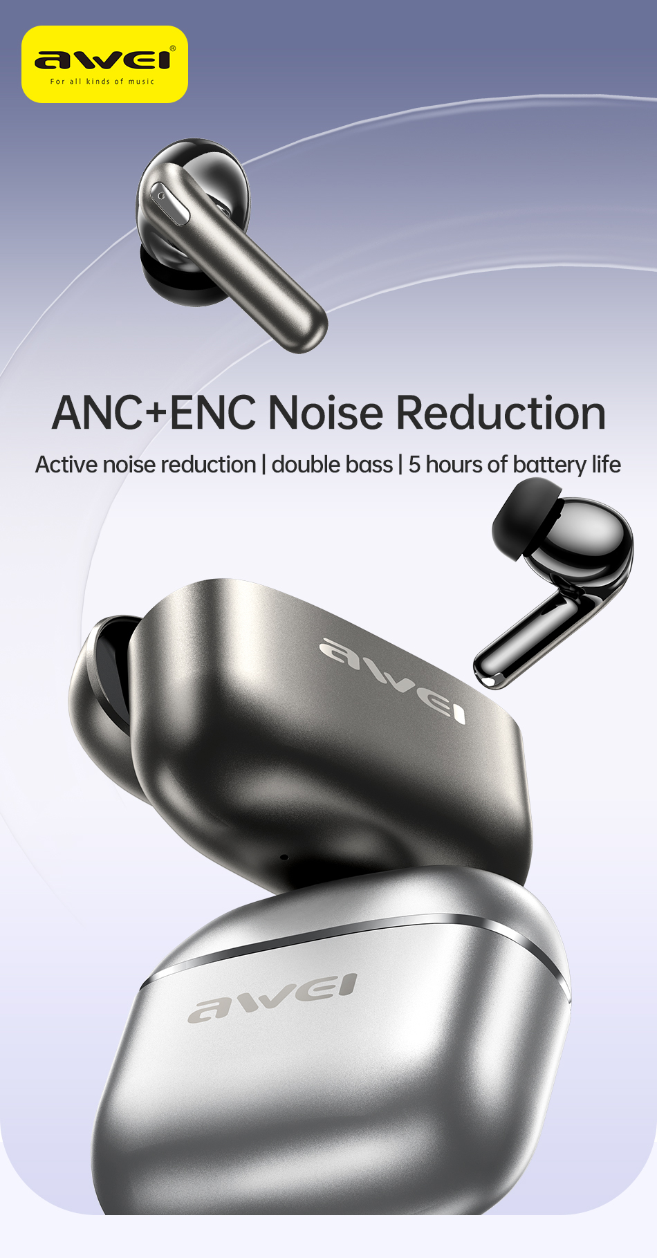 Awei TA13 Wireless Bluetooth 5.4 Earbuds With ANC Noise Cancelling In ...